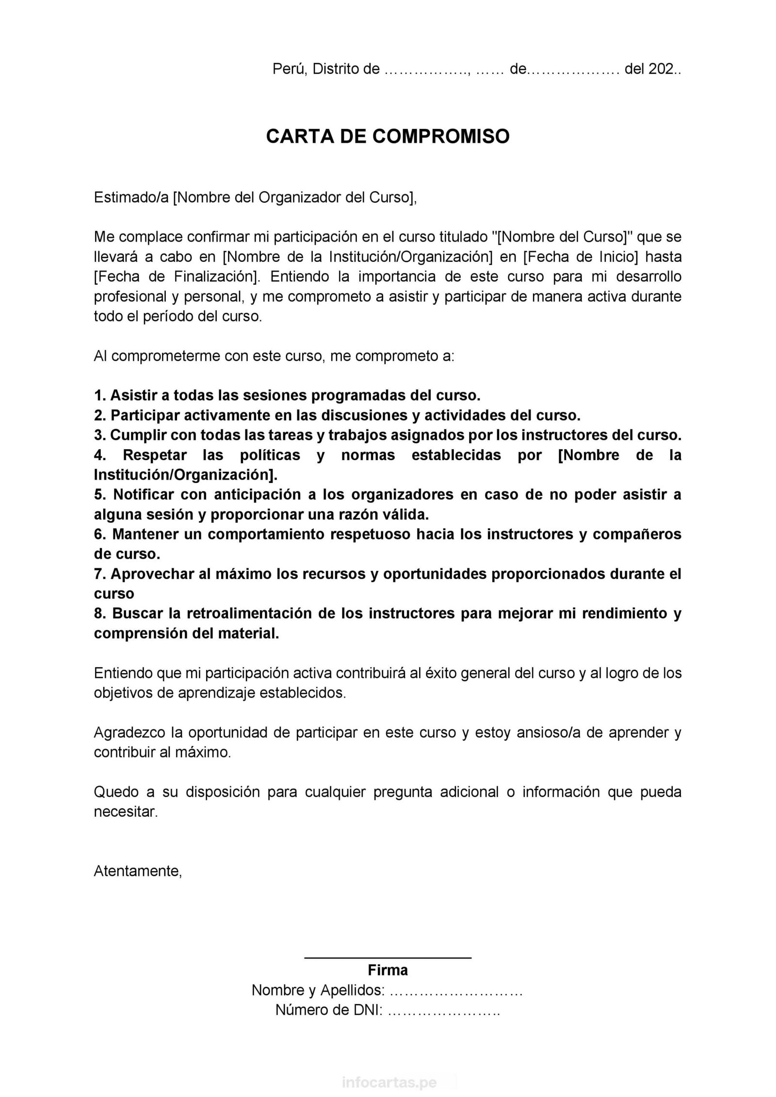ᐅ Carta de Compromiso de Asistencia a Curso » Word, PDF