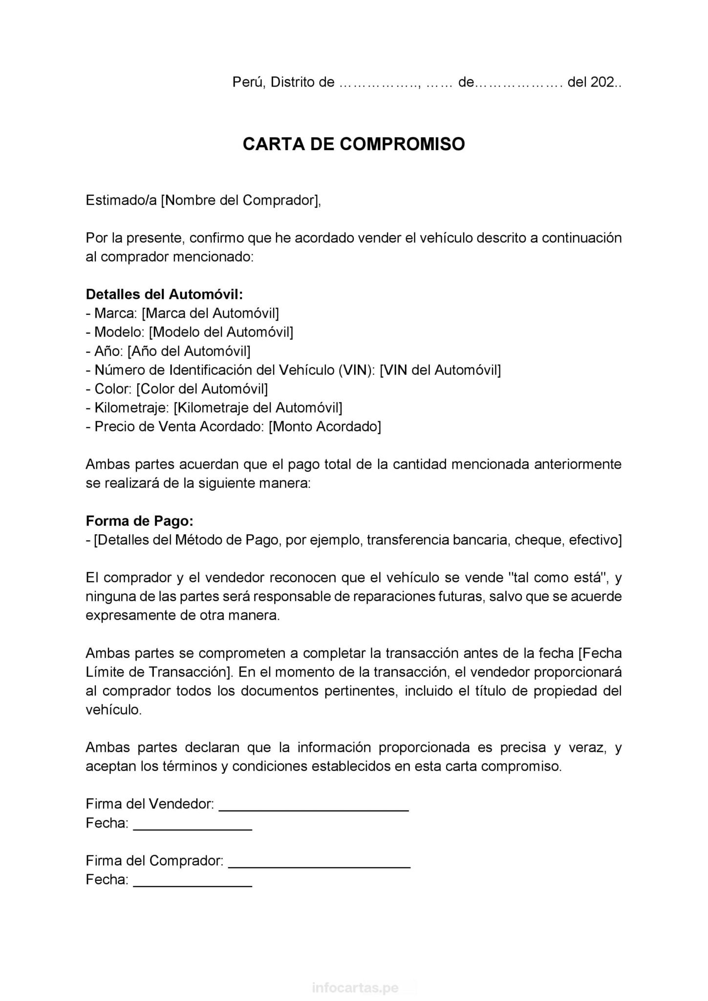 ᐅ Carta de Compromiso de Compra Venta de Auto » Word, PDF