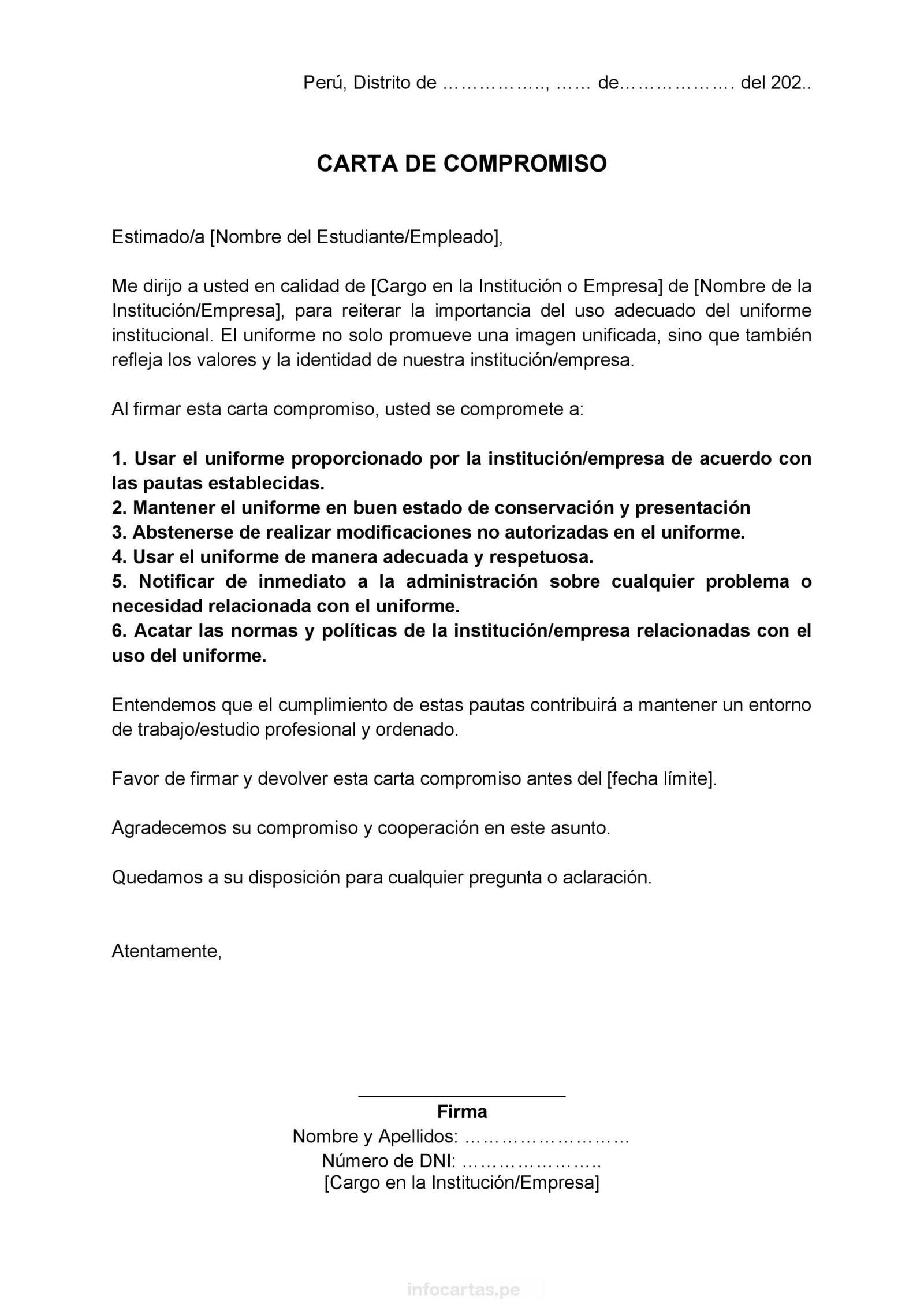 ᐅ Carta de Compromiso de Uso de Uniforme » Word, PDF