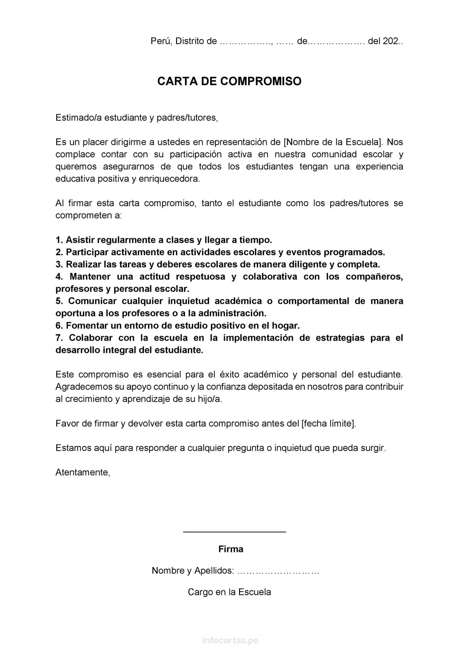 ᐅ Carta de Compromiso para Alumnos de Primaria » Word, PDF