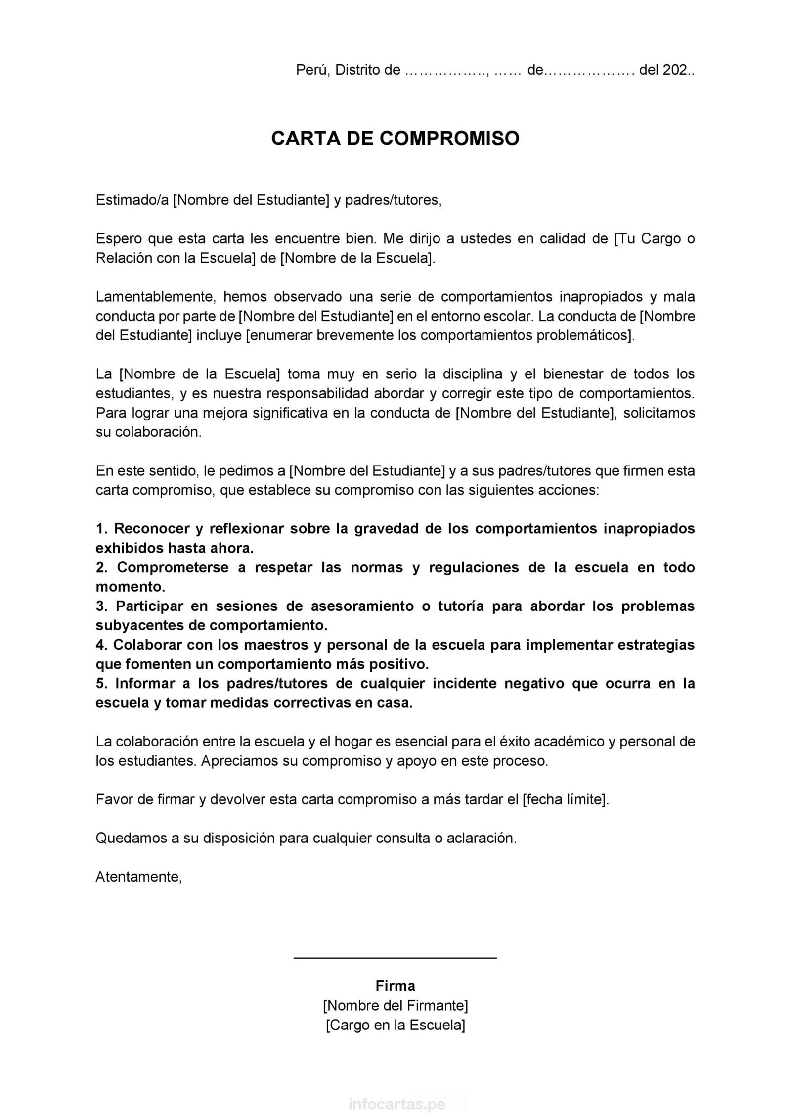 ᐅ Carta de Compromiso para Alumnos de Secundaria por Mala Conducta