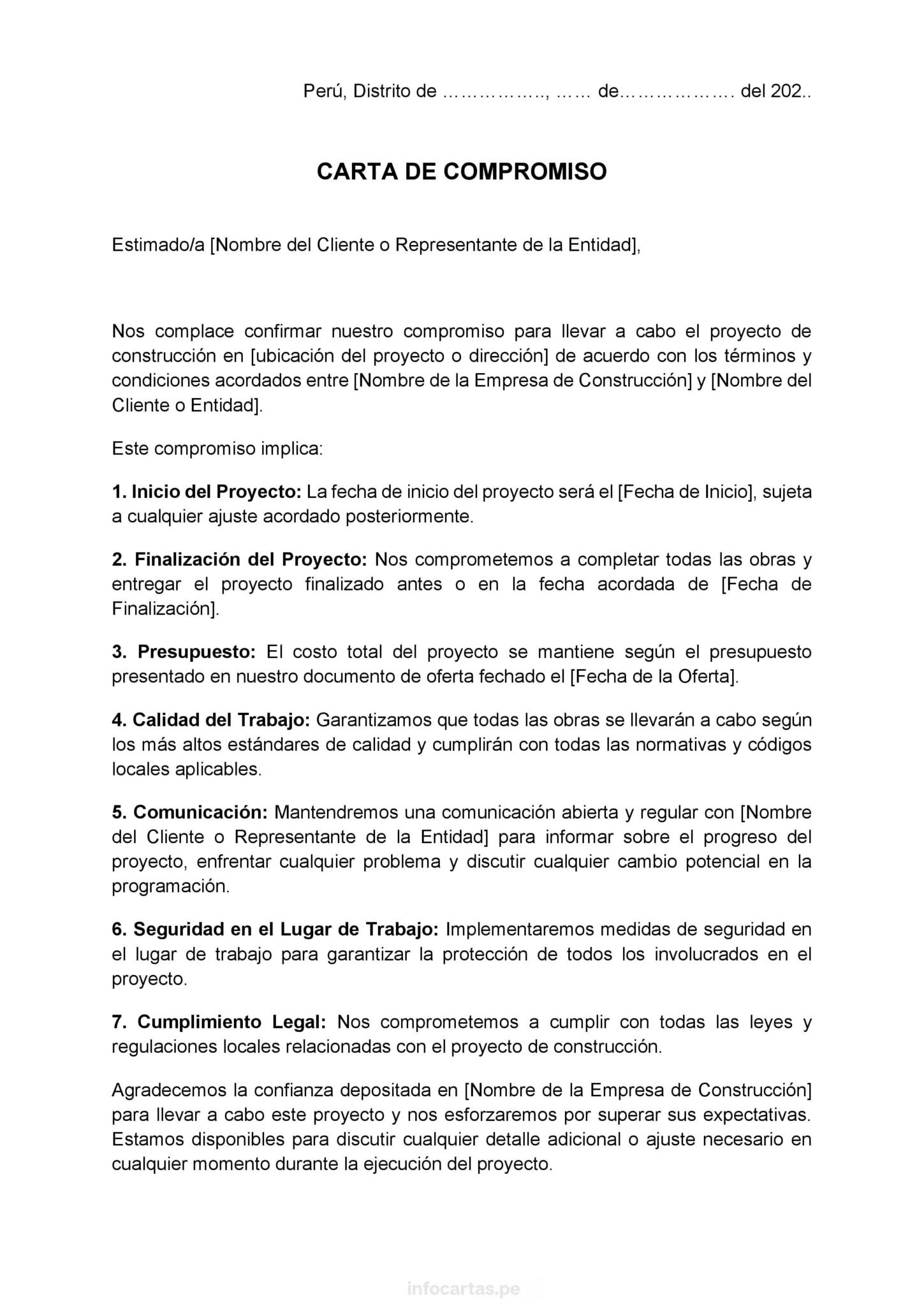 ᐅ Carta de Compromiso de Construcción » Online, Word, PDF