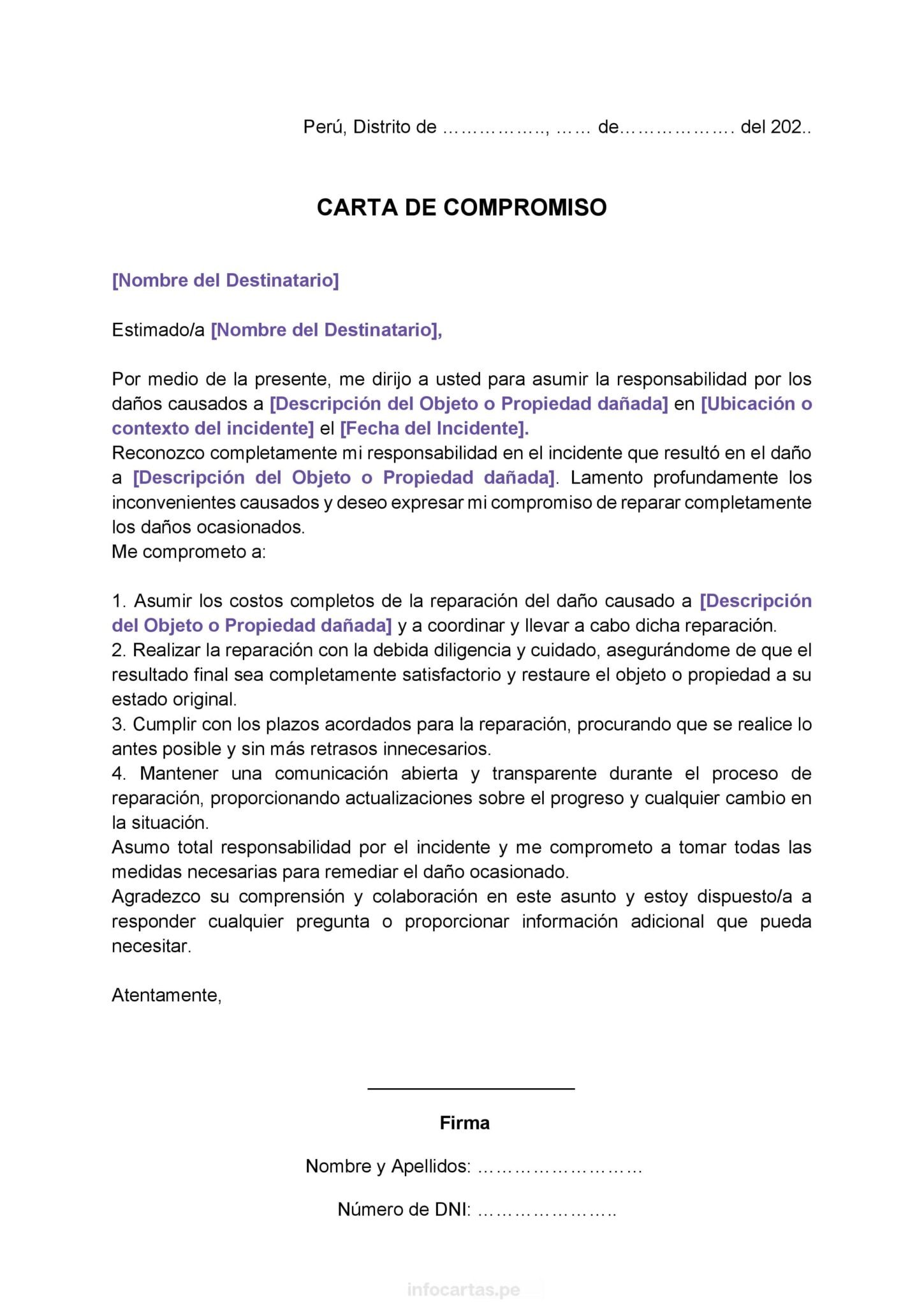 ᐅ Carta de Compromiso de Reparación de Daños » Word, PDF