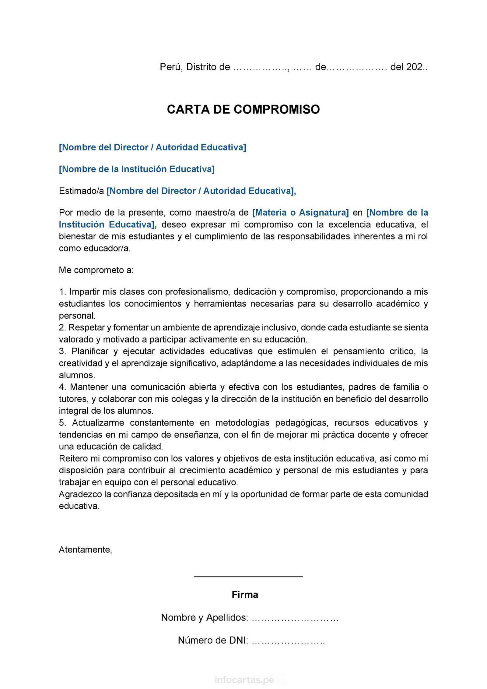 ᐅ Carta de Compromiso de un Maestro » Online, Word, PDF