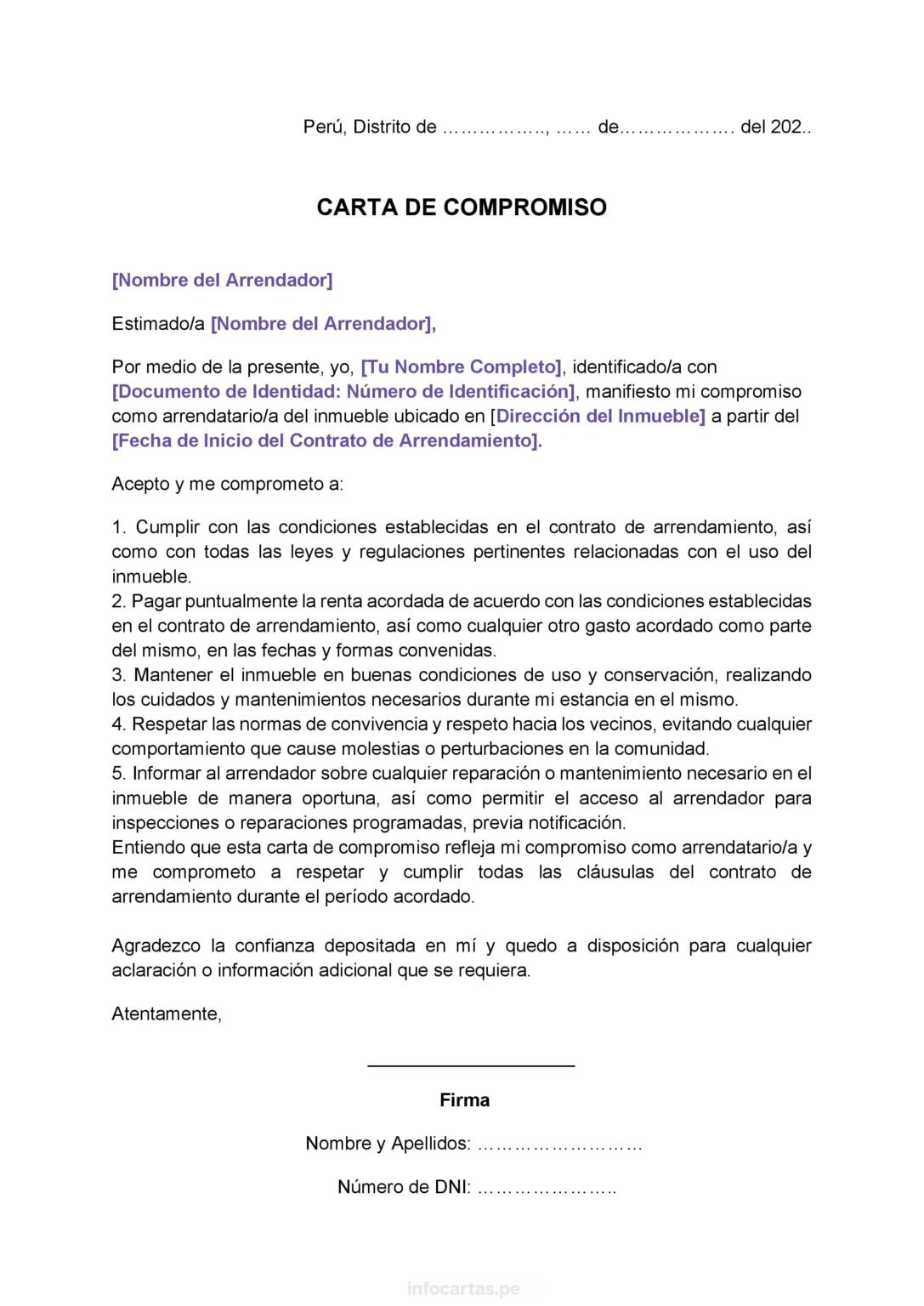 ᐅ Carta de Compromiso de Alquiler » Online, Word, PDF