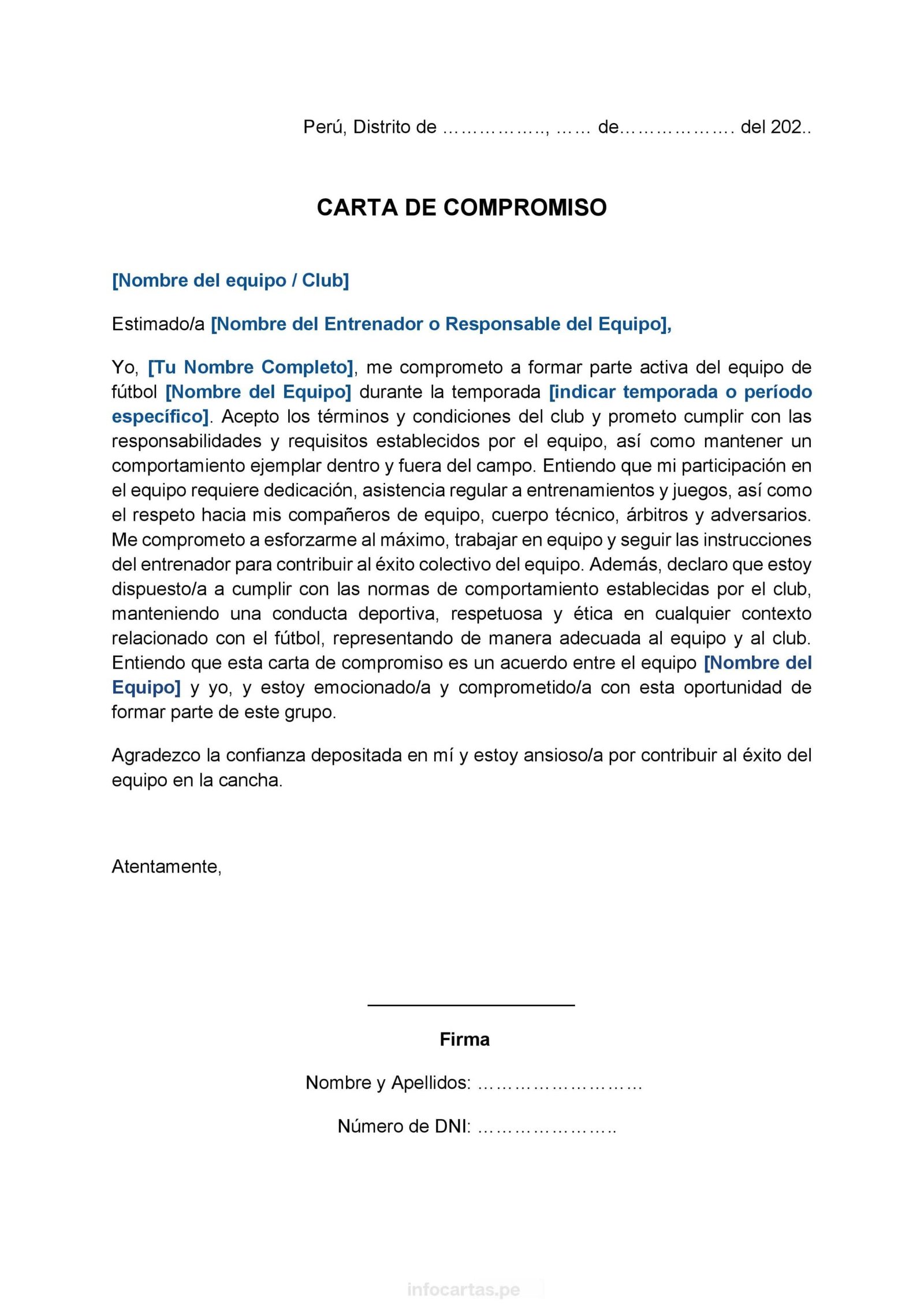 ᐅ Carta de Compromiso para Jugar Fútbol » Online, Word, PDF
